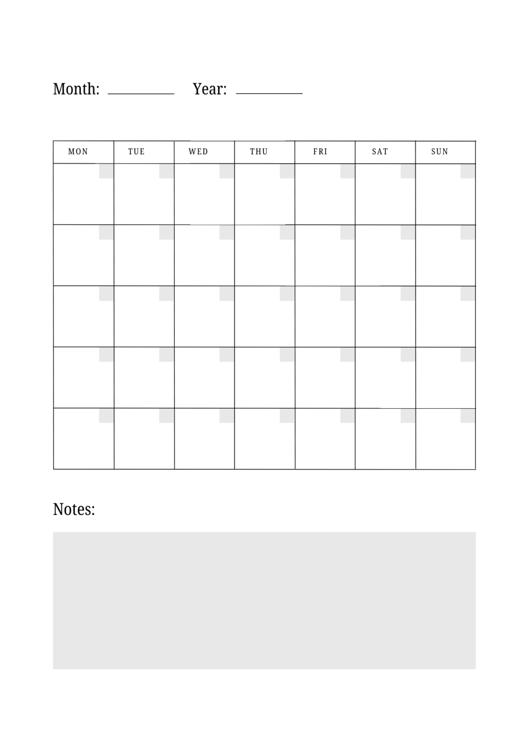 Free Blank Monthly Calendar Printable